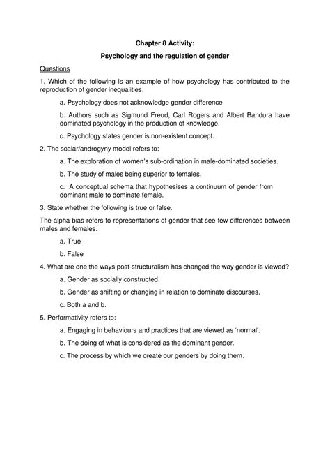 Chapter Online Activity Psychology And The Regulation Of Gender Questions Chapter Activity