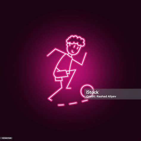 공 아이콘으로 축구 선수입니다 네온 스타일 아이콘에 행동에 축구의 요소 정보 그래픽 모바일 응용 프로그램 웹 디자인 웹 사이트에 대 한 간단한 아이콘 남자에 대한 스톡 벡터