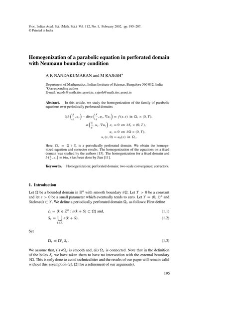 Pdf Homogenization Of A Parabolic Equation In Perforated Domain With Neumann Boundary Condition
