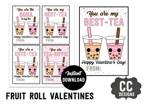 Printable Boba Tea Bubble Tea Digital Valentine Card Instant Download