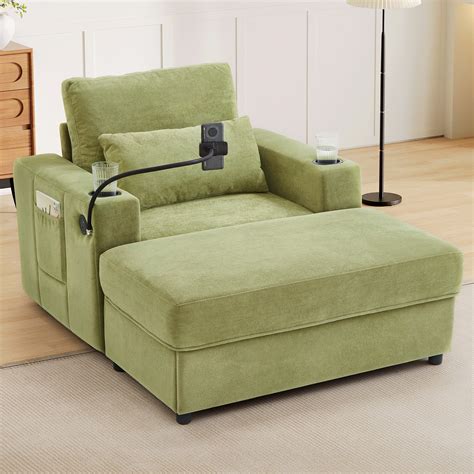 Modern Style Armchair 425 Chaise Lounge Sofa Couch With A Movable Storage Ottoman Two Usb