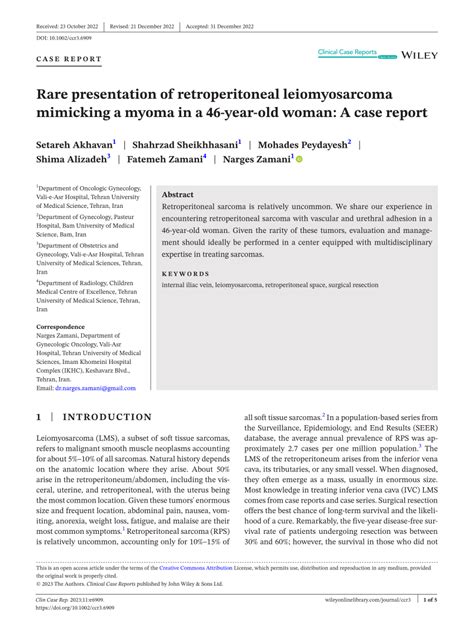 Pdf Rare Presentation Of Retroperitoneal Leiomyosarcoma Mimicking A Myoma In A 46‐year‐old