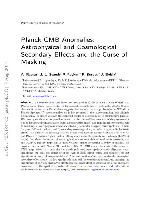 Pdf Planck Cmb Anomalies Astrophysical And Cosmological Foregrounds