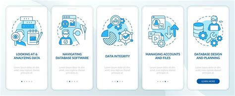 Data Governance Skills Blue Onboarding Mobile App Screen Walkthrough 5 Steps Editable Graphic