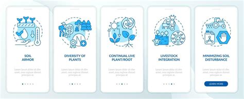 Principles Of Regenerative Farming Blue Onboarding Mobile App Screen Walkthrough 5 Steps