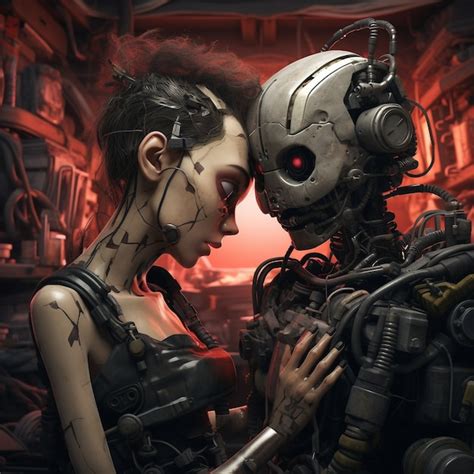 free photo medium shot robots hugging fantasy world