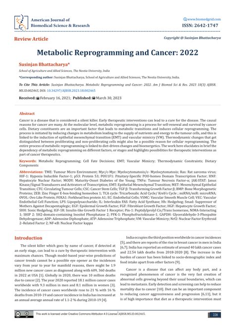 Pdf Metabolic Reprogramming And Cancer 2022