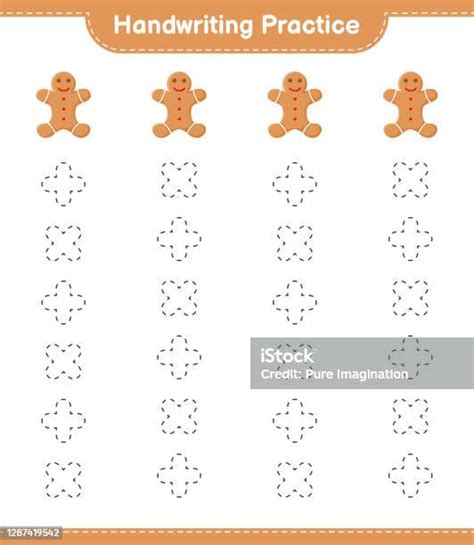 필기 연습 진저 브레드 맨의 추적 라인 교육 어린이 게임 인쇄 워크 시트 벡터 일러스트 0명에 대한 스톡 벡터 아트 및 기타