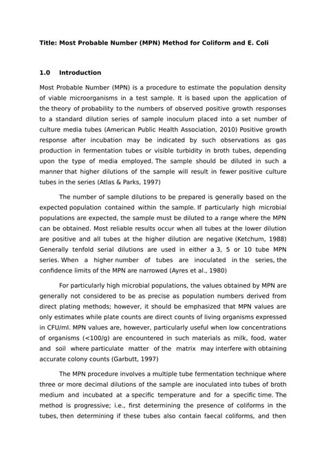 most probable number mpn method for coliform and e coli nt20203