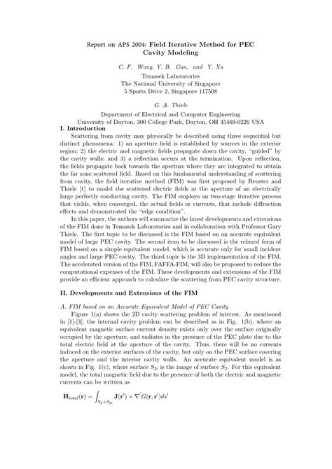 Pdf Report On Aps 2004 Field Iterative Method For Pec Cavity Modeling