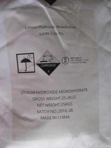 Reagent Grade Solid Lithium Hydroxide For Industrial Packaging Size 25 Kgs At 750 Kilogram
