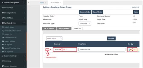 Create Purchase Order Sri Software
