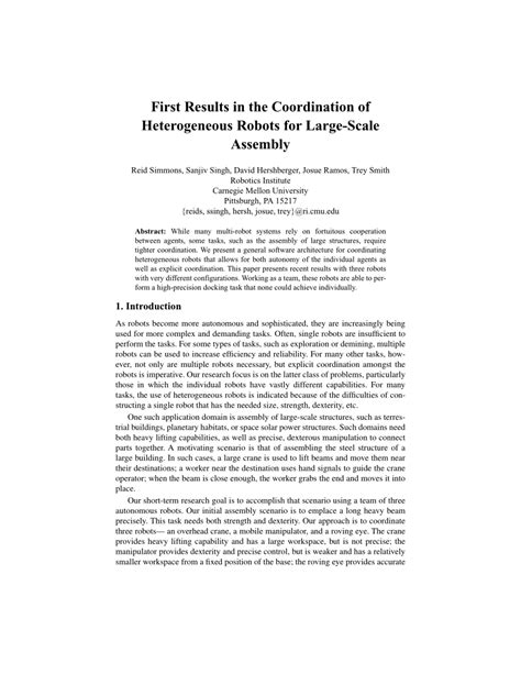 pdf first results in the coordination of heterogeneous robots for