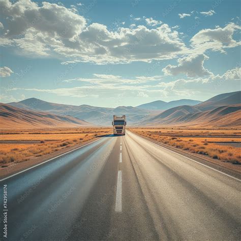 Truck Dominance On Broad Road Assertive Stance With Scenic Backdrop