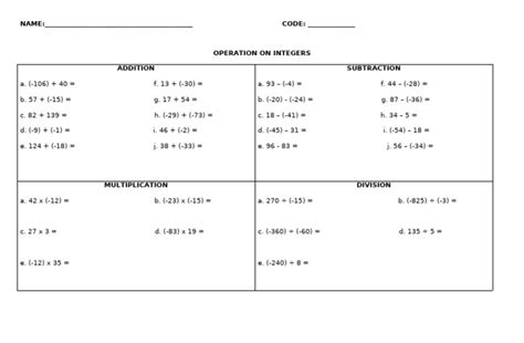 Operations On Integers Pdf