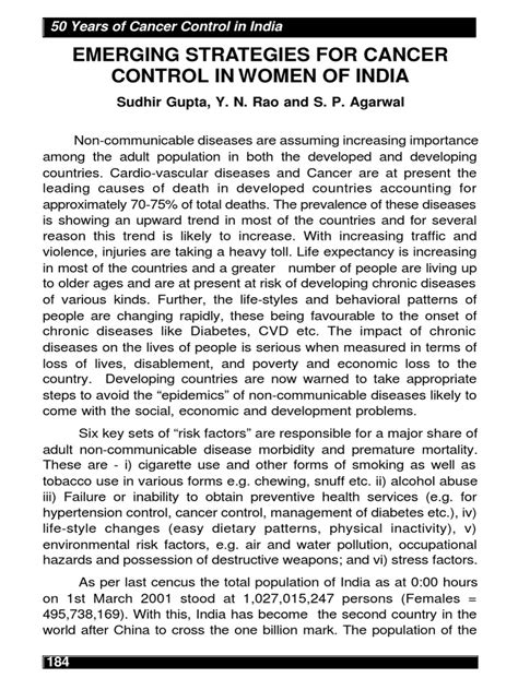 Emerging Strategies For Cancer Control In Women Of India Pdf