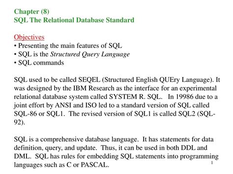 PPT Chapter 8 SQL The Relational Database Standard Objectives Presenting The Main Features
