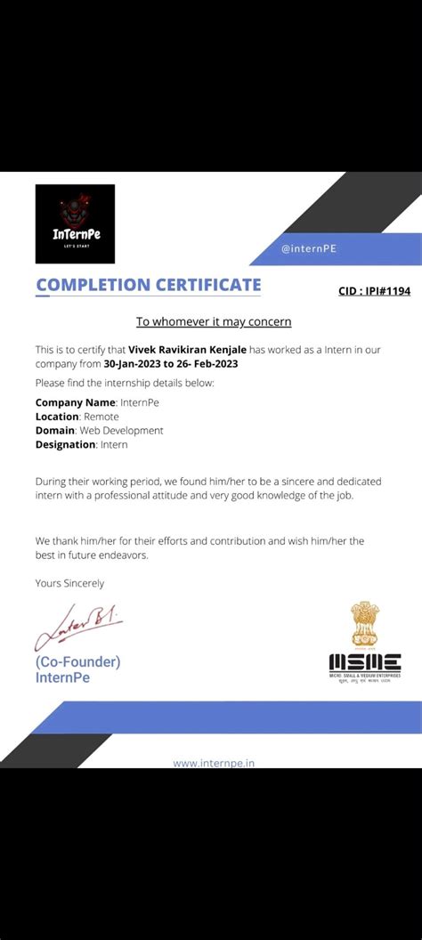 Vivek Kenjale On Linkedin Connections Webdevlopment Internship2023 Internpe