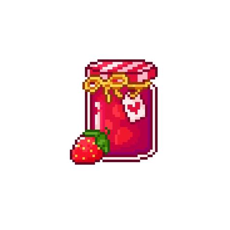 Pixel Art Jar Of Jam With Strawberry