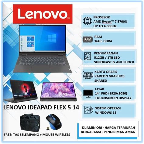 Jual Laptop Touchscren 2 In 1 Lenovo Ideapad Flex 5 14 Amd Ryzen 7 5700U Ram 16GB SSD 512GB 1TB
