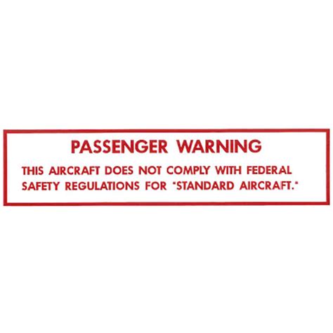 Passenger Warning Placard Vinyl Aircraft Spruce