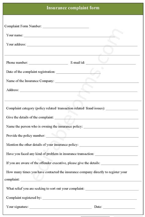 Insurance Complaint Form Editable Pdf Forms