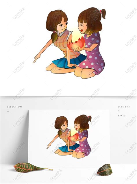 두 어린 소녀 그림 초 롱 문자 일러스트 Png 및 벡터 이미지 무료 다운로드 Lovepik
