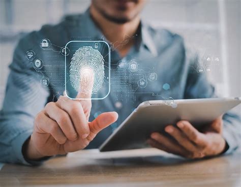 Premium Ai Image Person Using Digital Tablet And Fingerprint Scanning To Unlock And Access To