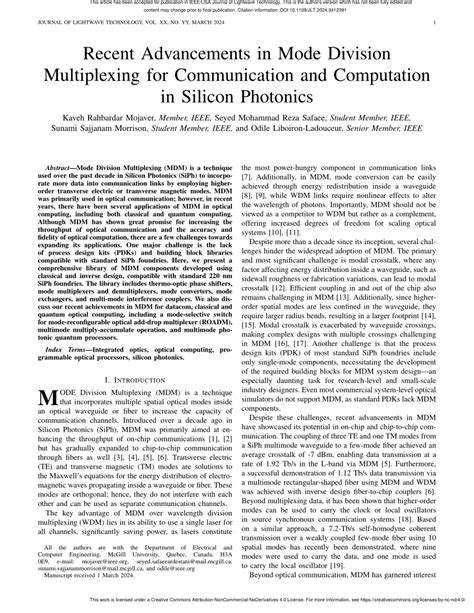 Pdf Recent Advancements In Mode Division Multiplexing For Communication And Computation In