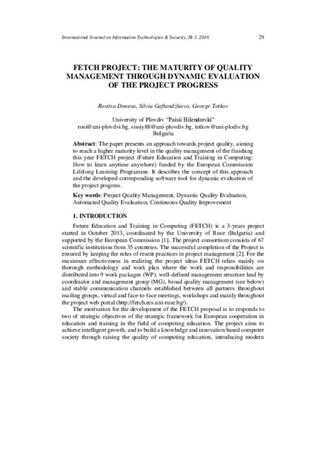 pdf fetch project the maturity of quality management through dynamic