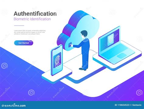 Isometric Authentication Biometric Fingerprint Ide Stock Vector