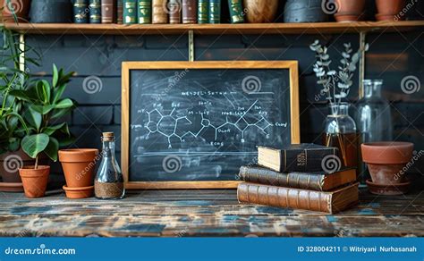 Vintage Books And Blackboard With Scientific Diagram Stock Illustration Illustration Of