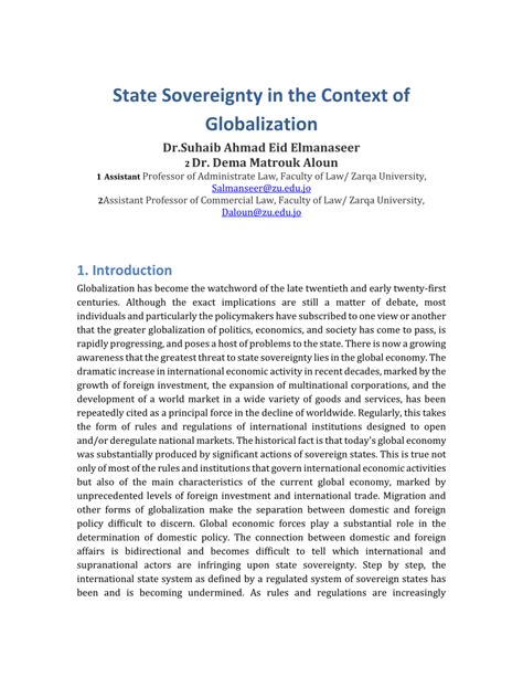 Pdf State Sovereignty In The Context Of Globalization
