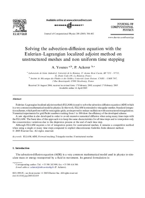 Pdf Solving The Advection Diffusion Equation With The Eulerianlagrangian Localized Adjoint
