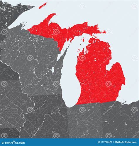Map Of Michigan With Lakes And Rivers Stock Vector Illustration Of