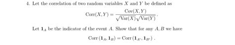 Solved Corr X Y Var X Var Y Cov X Y Let A Be The Chegg Com