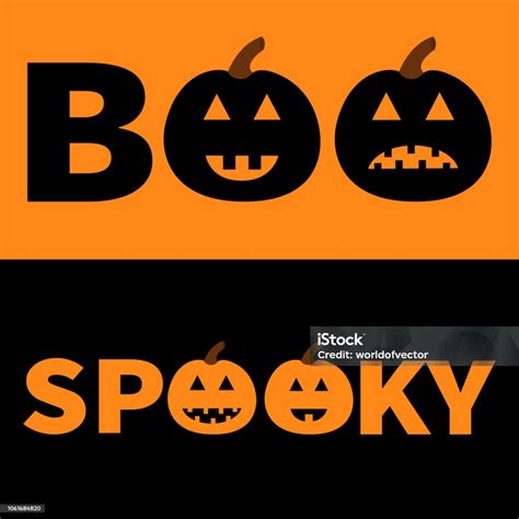 단어 부 유령 텍스트 웃 고 슬픈 블랙 호박 실루엣으로 설정 즐거운 할로윈 보내세요 배너 문자 집합입니다 인사말 카드입니다 평면