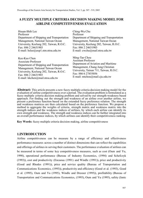 Pdf A Fuzzy Multiple Criteria Decision Making Model For Airline
