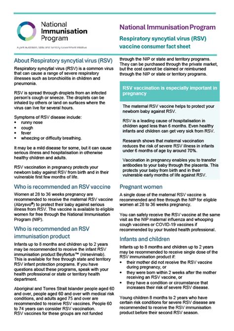 Respiratory Syncytial Virus Rsv Vaccine Consumer Fact Sheet