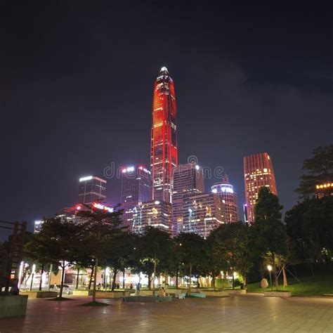 The Ping An Finance Center In Shenzhen Glowing In The Dark Editorial