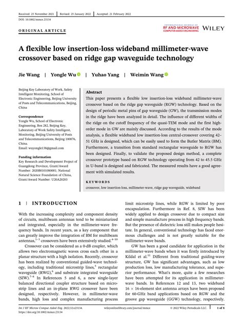 A Flexible Low Insertion‐loss Wideband Millimeter‐wave Crossover Based On Ridge Gap Waveguide