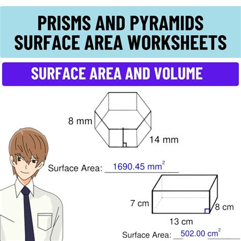Surface Area And Volume Prisms And Pyramids Surface Area Worksheets Made By Teachers
