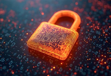 Digital Padlock Symbolizing Cybersecurity On A Background Of Binary Code Illuminated By Glowing