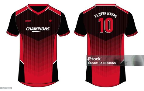 스포츠 티셔츠 저지 디자인 플랫 스케치 벡터 일러스트 레이 션 추상 스트라이프 패턴 축구 크리켓 배구 럭비 테니스 배드민턴 유니폼 키트에 대한 전면 및 후면보기가있는 축구