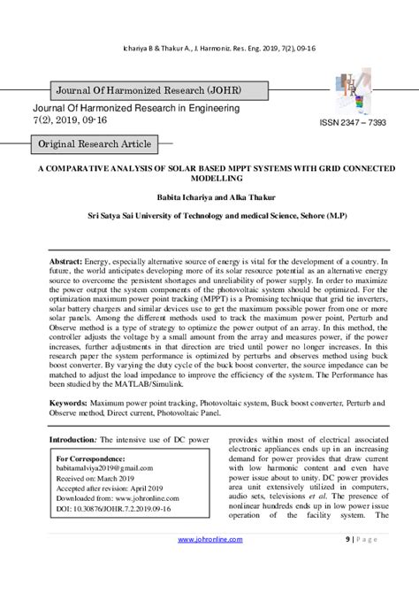 Pdf A Comparative Analysis Of Solar Based Mppt Systems With Grid