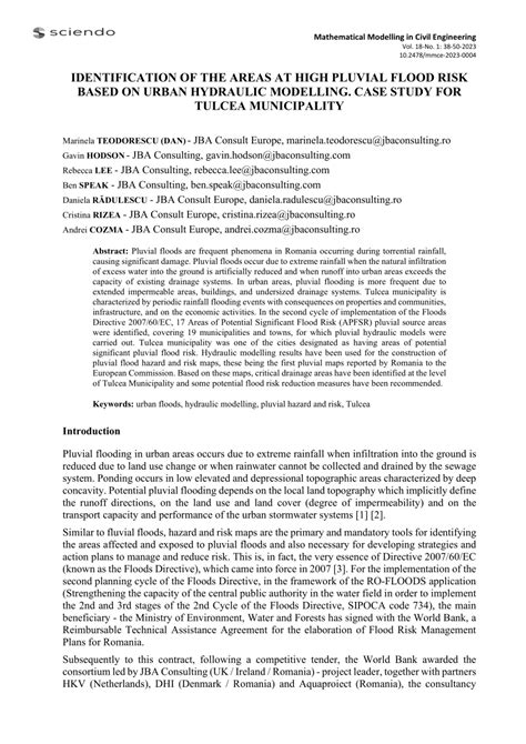 Pdf Identification Of The Areas At High Pluvial Flood Risk Based On Urban Hydraulic Modelling