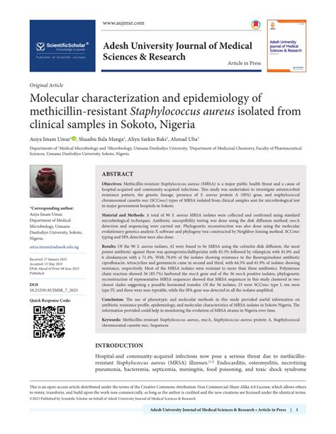 Pdf Molecular Characterization And Epidemiology Of Methicillin Resistant Staphylococcus Aureus