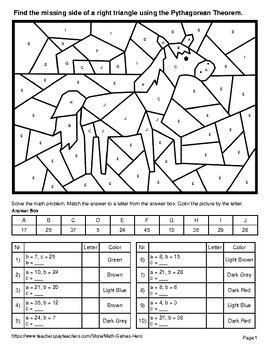 Pythagorean Theorem Coloring Pages Color By Code By Math Games Hero