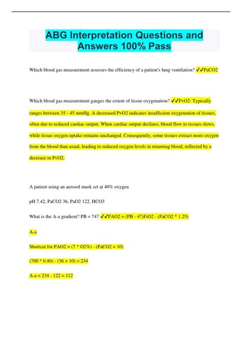 Abg Interpretation Questions And Answers 100 Pass Abg Interpretation
