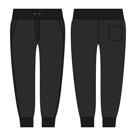 Jogger Pants Fashion Technical Flat Sketch Vector Black Color Template